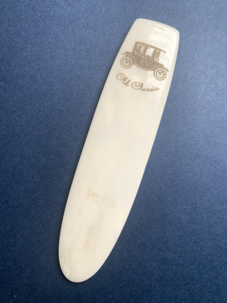 Chino Crafts Engraved Mini Bone Folder - classic car - Center for Book Arts